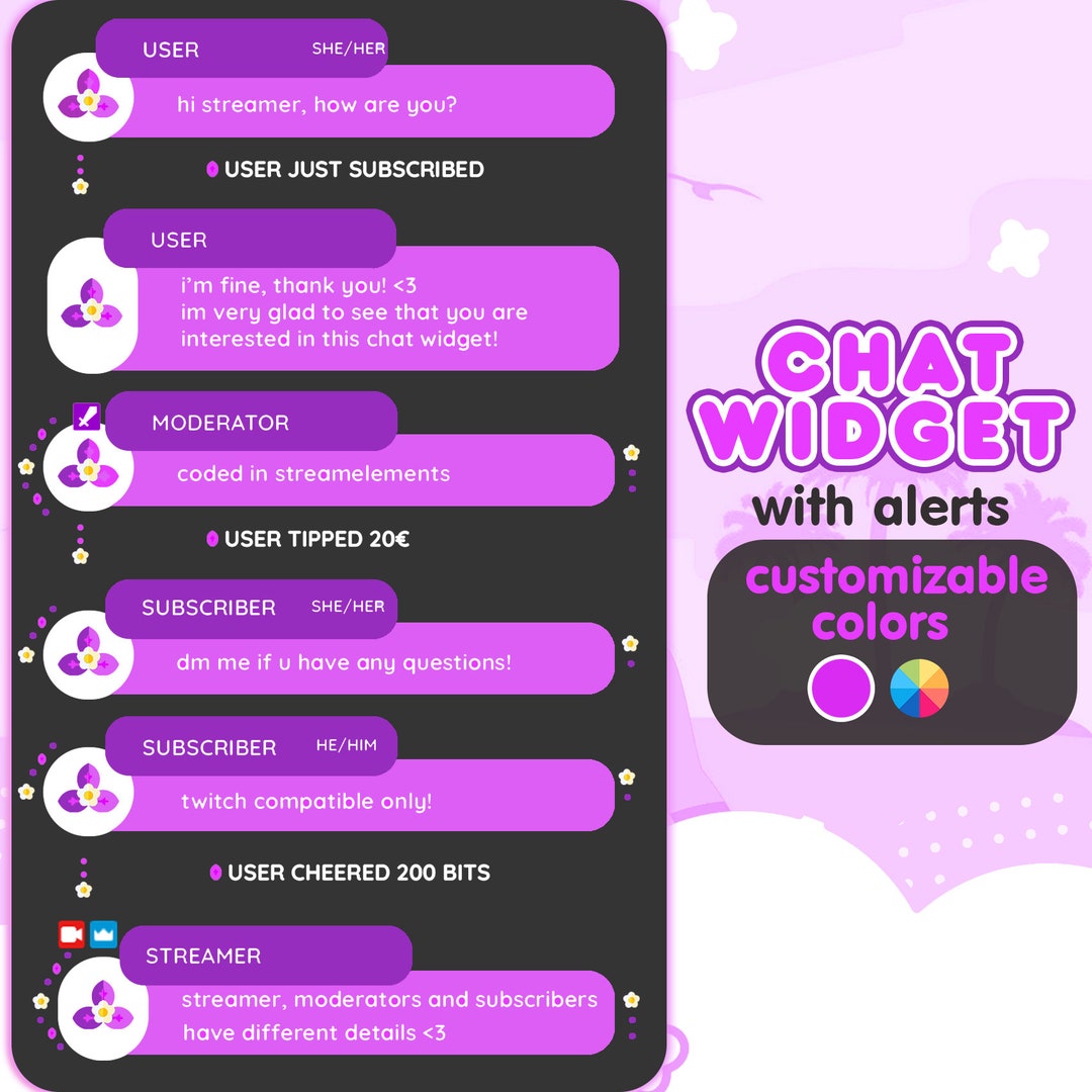 P2U Customizable Chat Widget Leaves Flower Purple Leaf Stream Chatbox ...