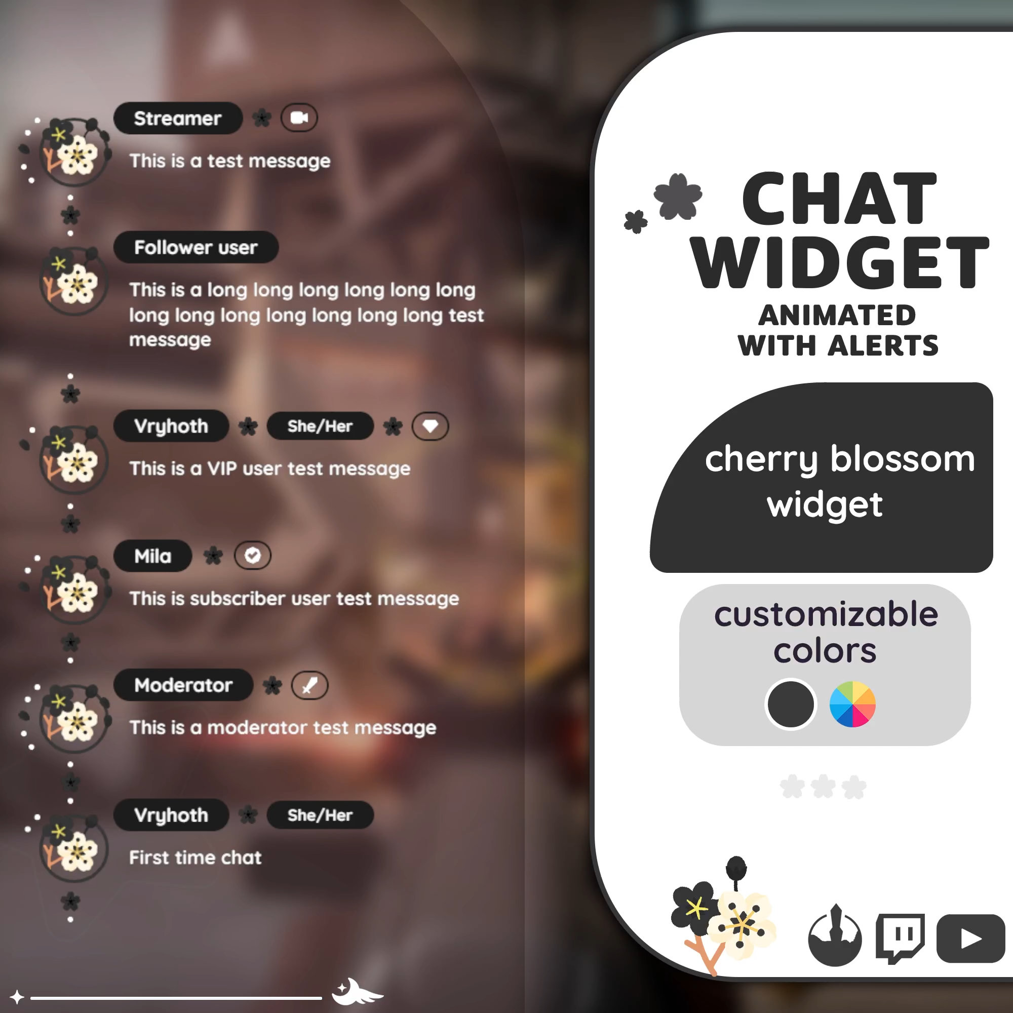 P2U Customizable Chat Widget Cherry Blossom Sakura Black Stream Chatbox ...