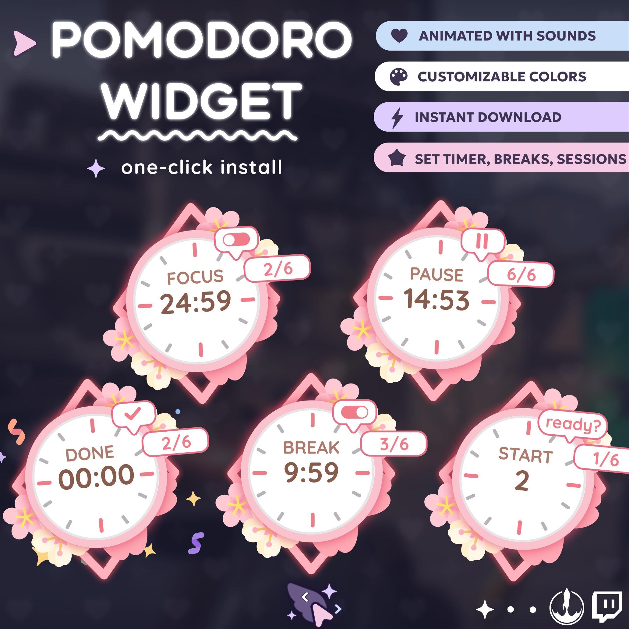 P2U Timer Pomodoro Stopwatch Widget L Cherry Blossom Flowe L Twitch L ...
