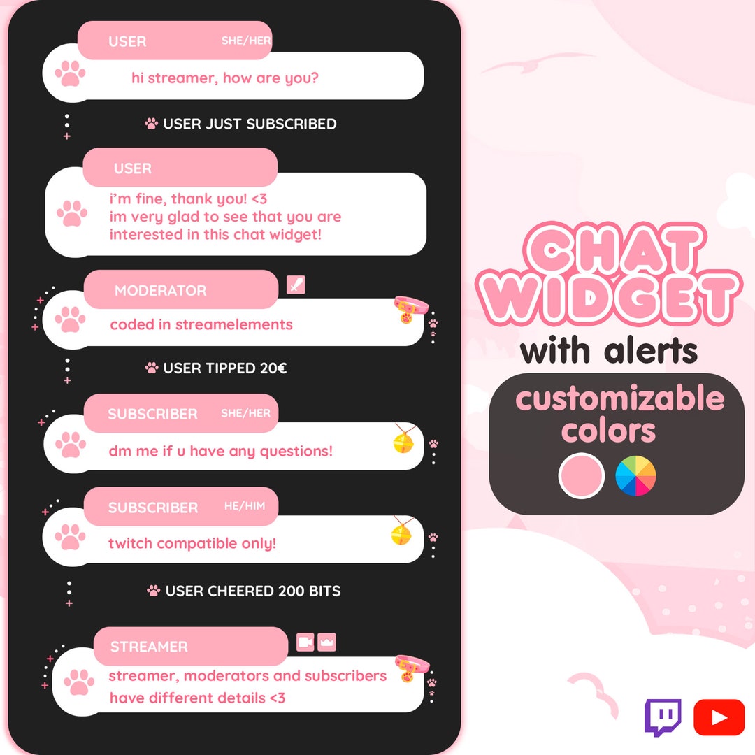 P2U Customizable Chat Widget Paw Pet Cat Dog Pink Stream Chatbox Cute Streamelements L Widgets ...