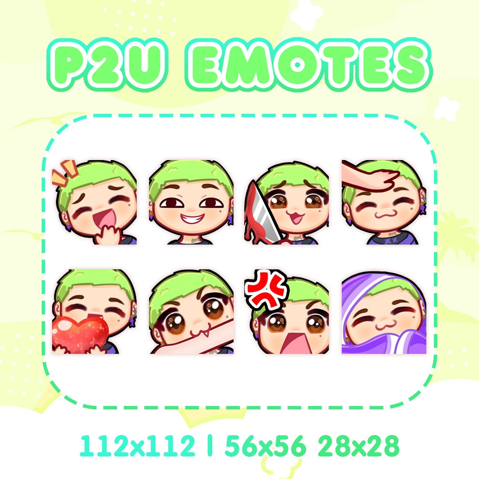 P2U Gekko Valorant Chibi Boy Green Hair Set 1 Emotes Twitch Stream Sub ...