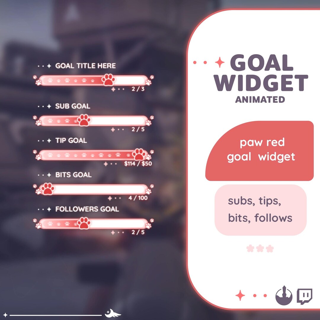 P2U Red Paw Goal Widget Customizable Cute Sparkles Streamelements L ...