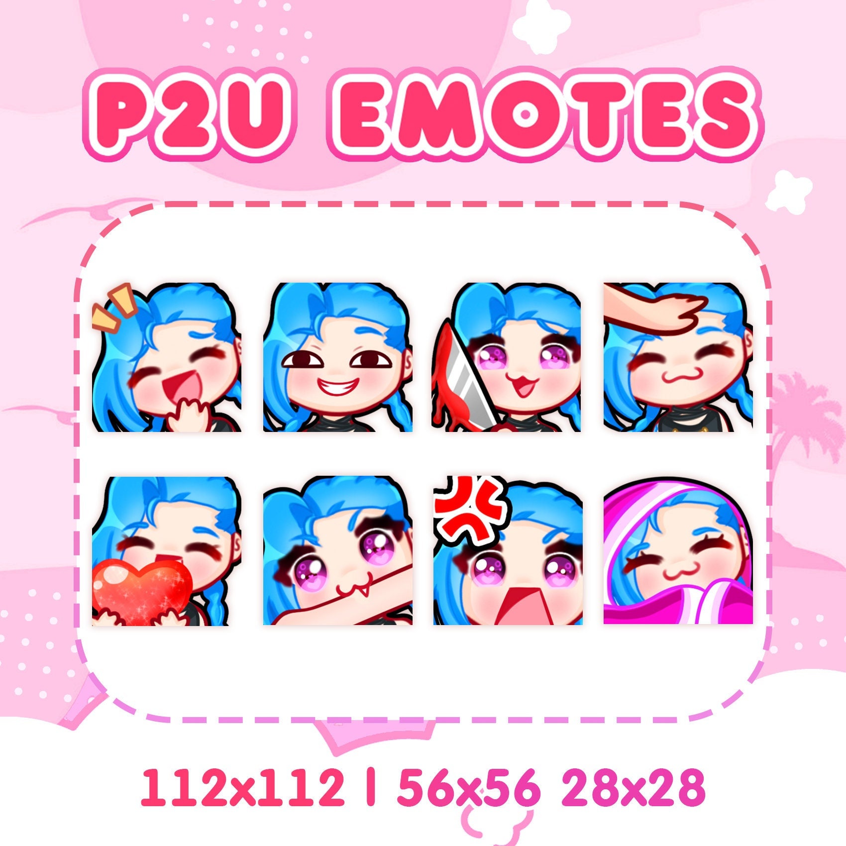 P2U Jinx Powder League of Legends Emotes Blue Hair Girl Twitch Sub ...