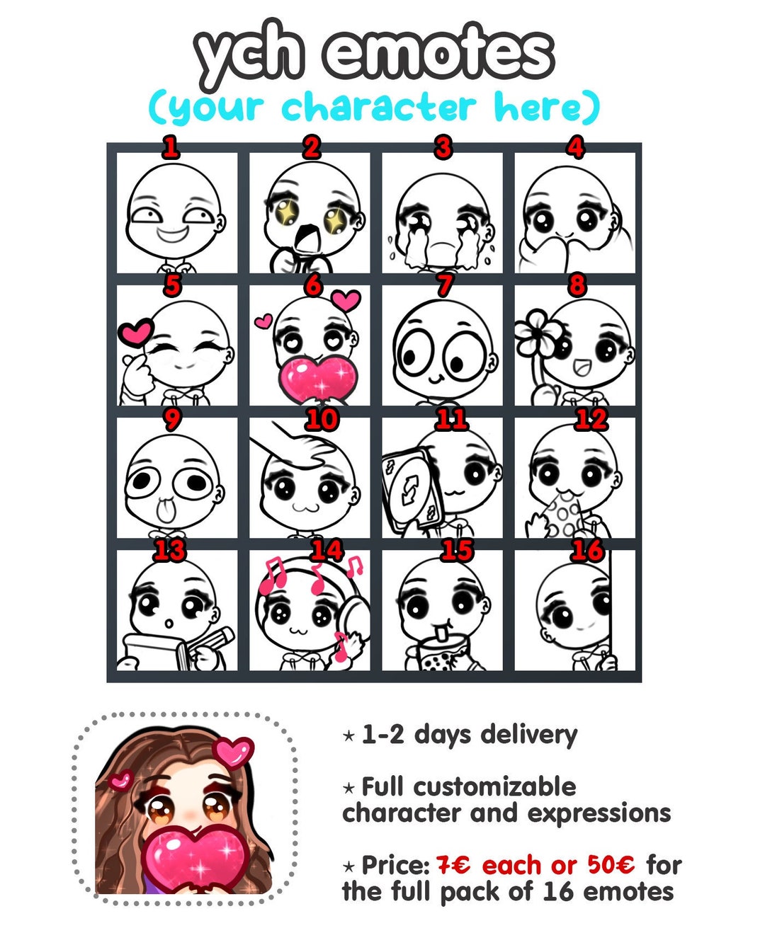 Ych Custom Emote YCH Your Character Here Chibi Girl Twitch - Etsy Ireland