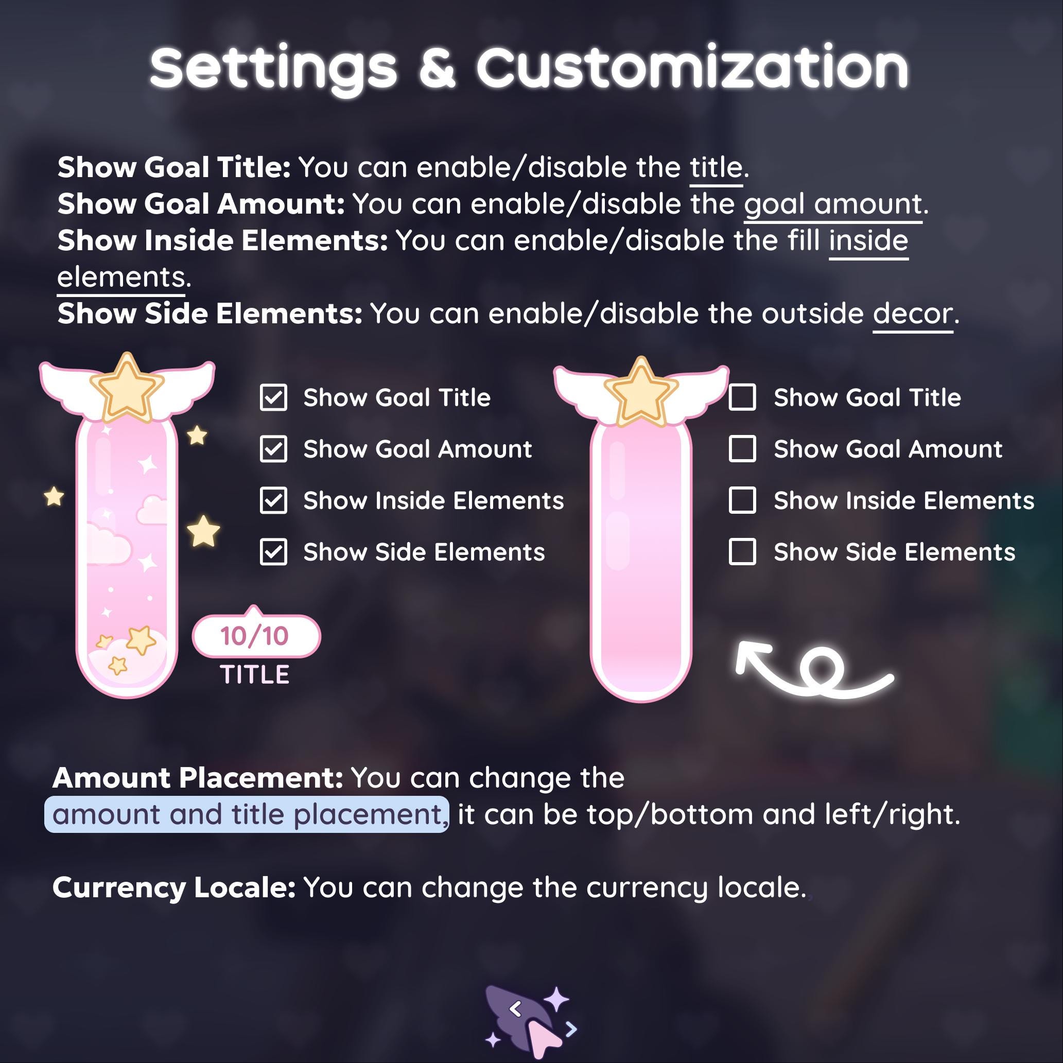 P2U Star Pink Wings Magical Vertical Bar Goal Widget Customizable Cute ...