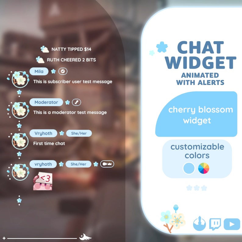Cherry Blossom Chat Widget, Customizable Sakura Stream Overlay (digital ...