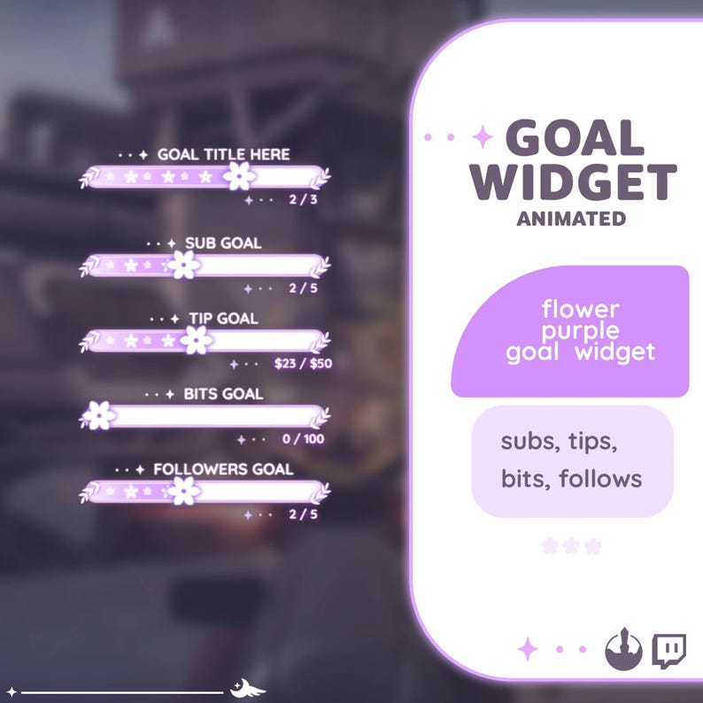 Purple Flower Goal Widget, Customizable Stream Overlay (digital ...