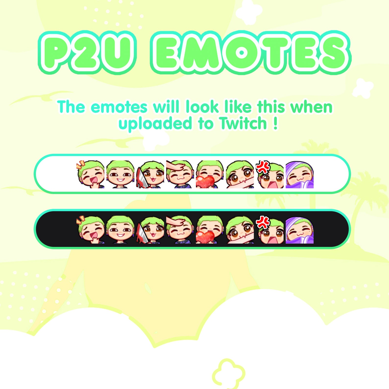 P2U Gekko Valorant Chibi Boy Green Hair Set 1 Emotes Twitch Stream Sub ...