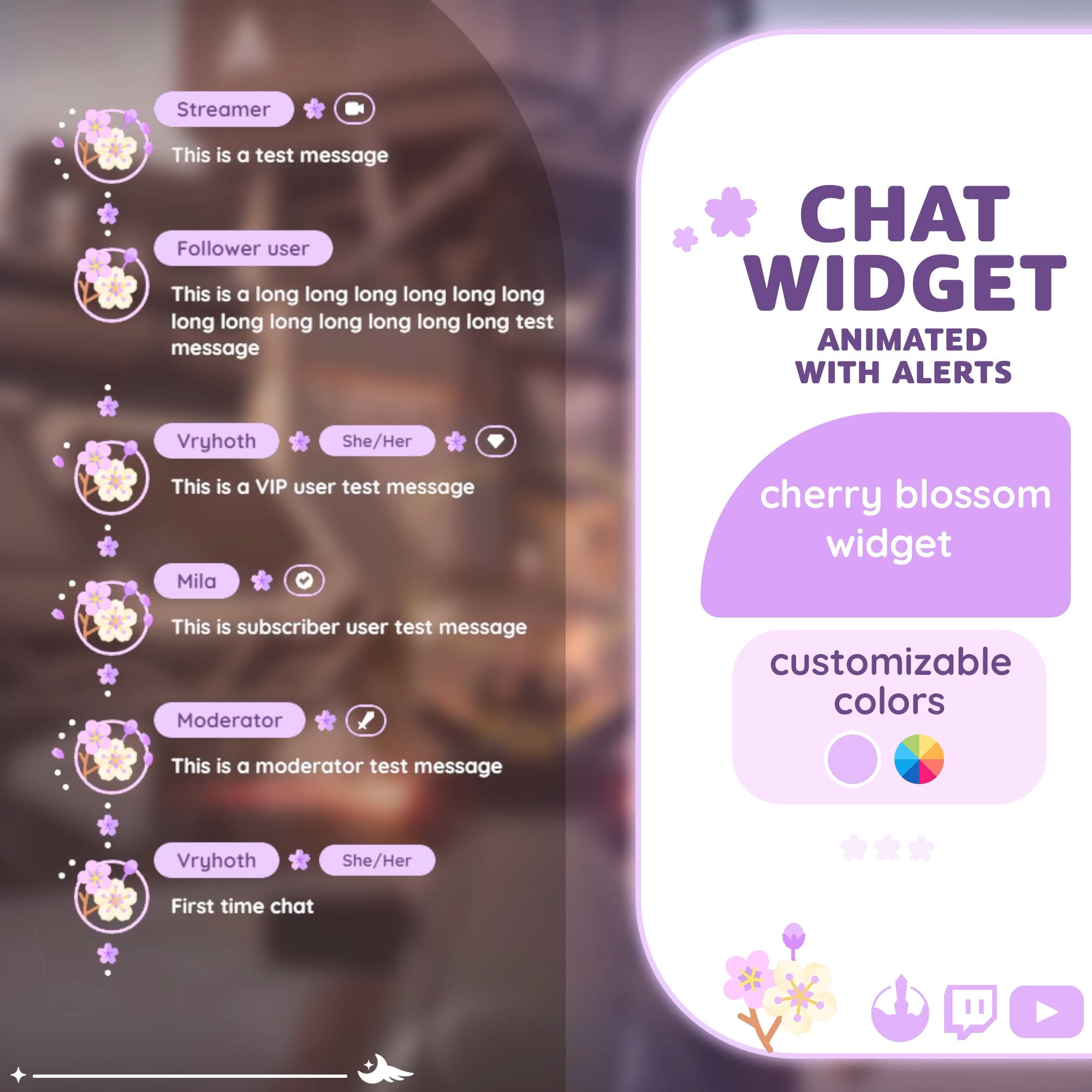 P2U Customizable Chat Widget Cherry Blossom Sakura Purple Stream Chatbox Cute Streamelements L ...