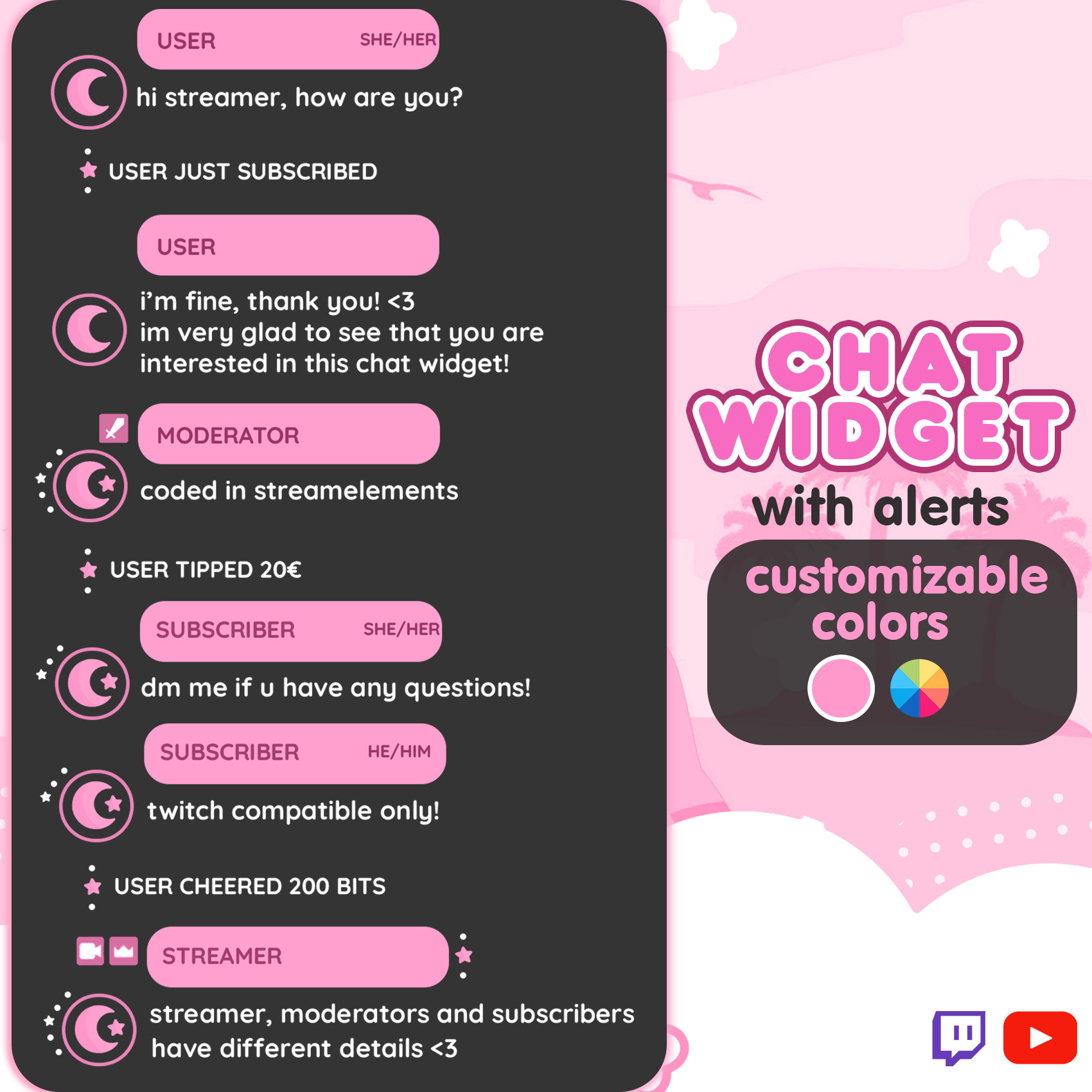 P2U Customizable Chat Widget Moon Pink Stream Chatbox Cute - Etsy