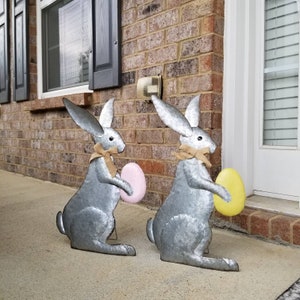 Metal Easter Bunny Decor, Indoor Outdoor Standing Spring Bunny Easter ...
