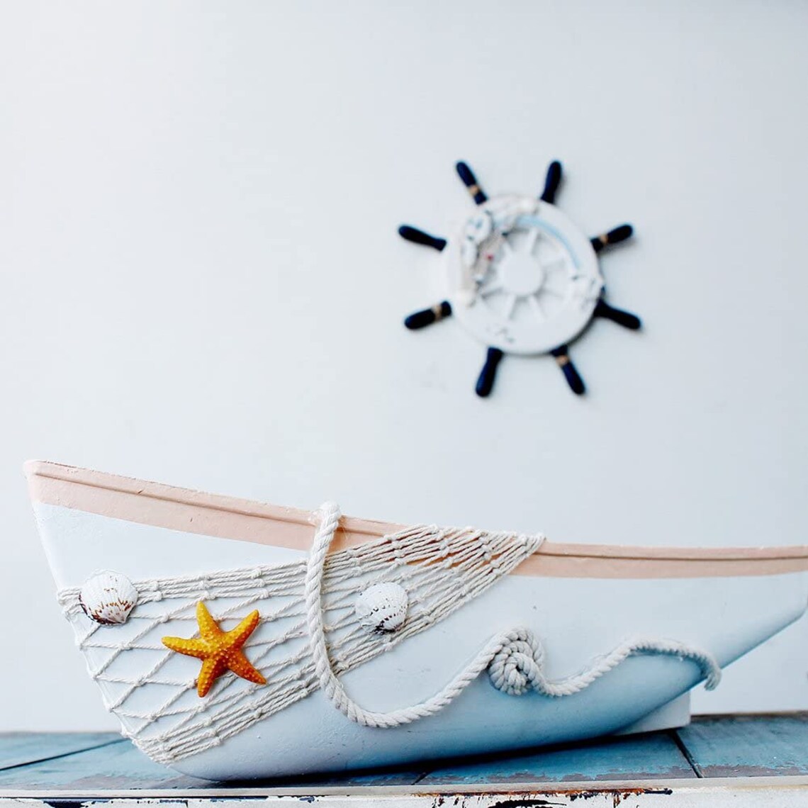 Wooden Boat Tray Decor-canoe Boat Tray Display With Fish Net - Etsy
