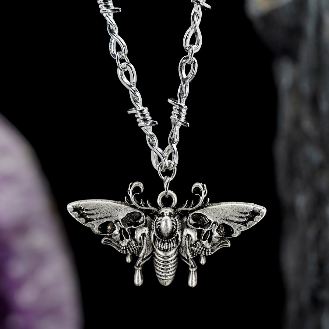 Barbed Wire Necklace Moth Necklace Gothic Skull Jewelry Hawk Moth ...