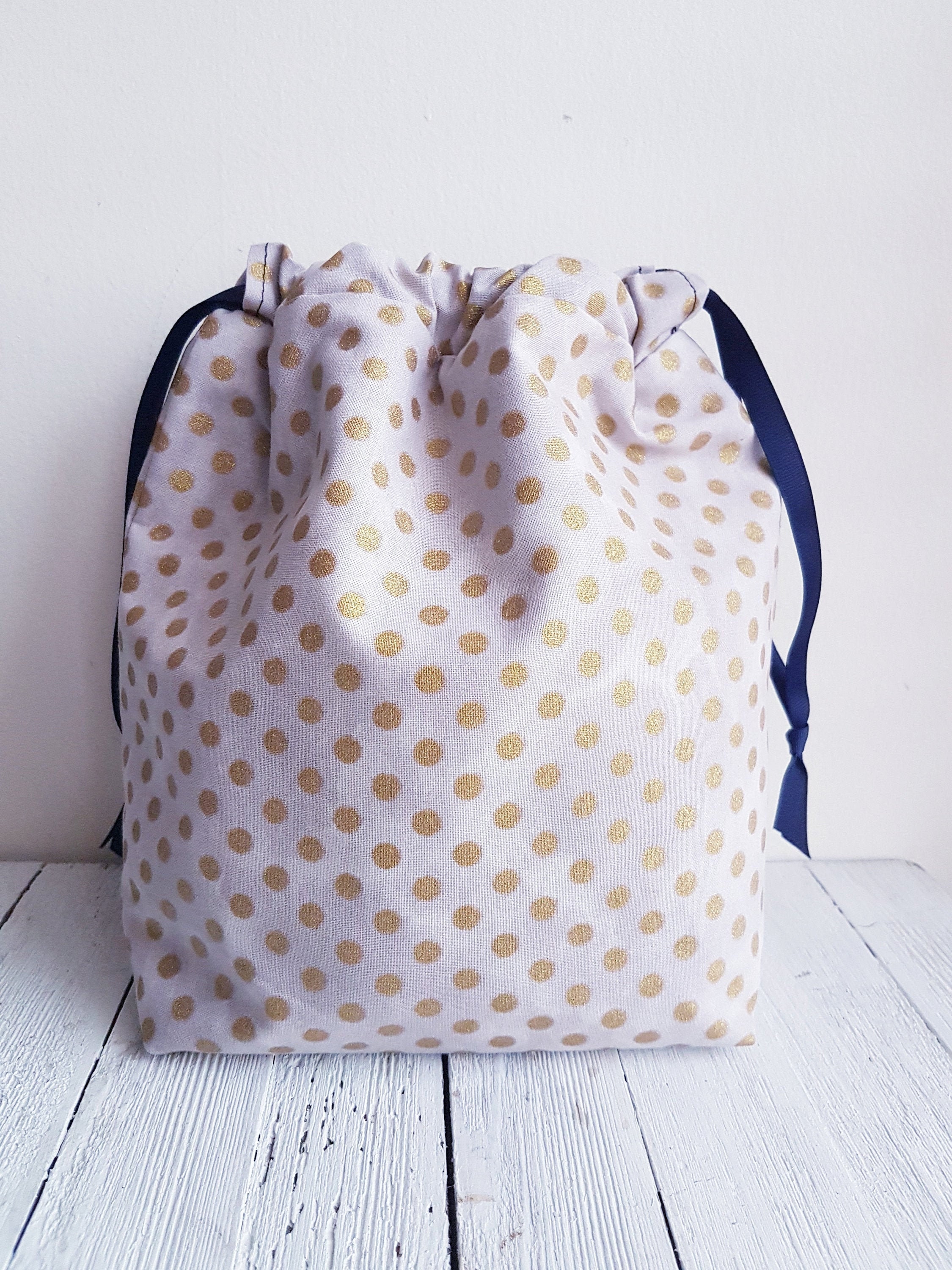 Medium Project Bag Gold Polka Dots Drawstring Closure | Etsy