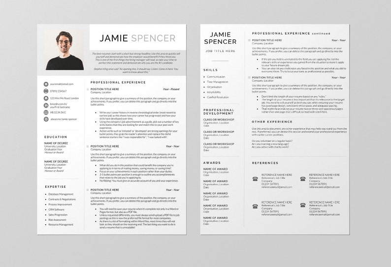 2 Page Resume Template With Photo, Professional Resume Template for ...