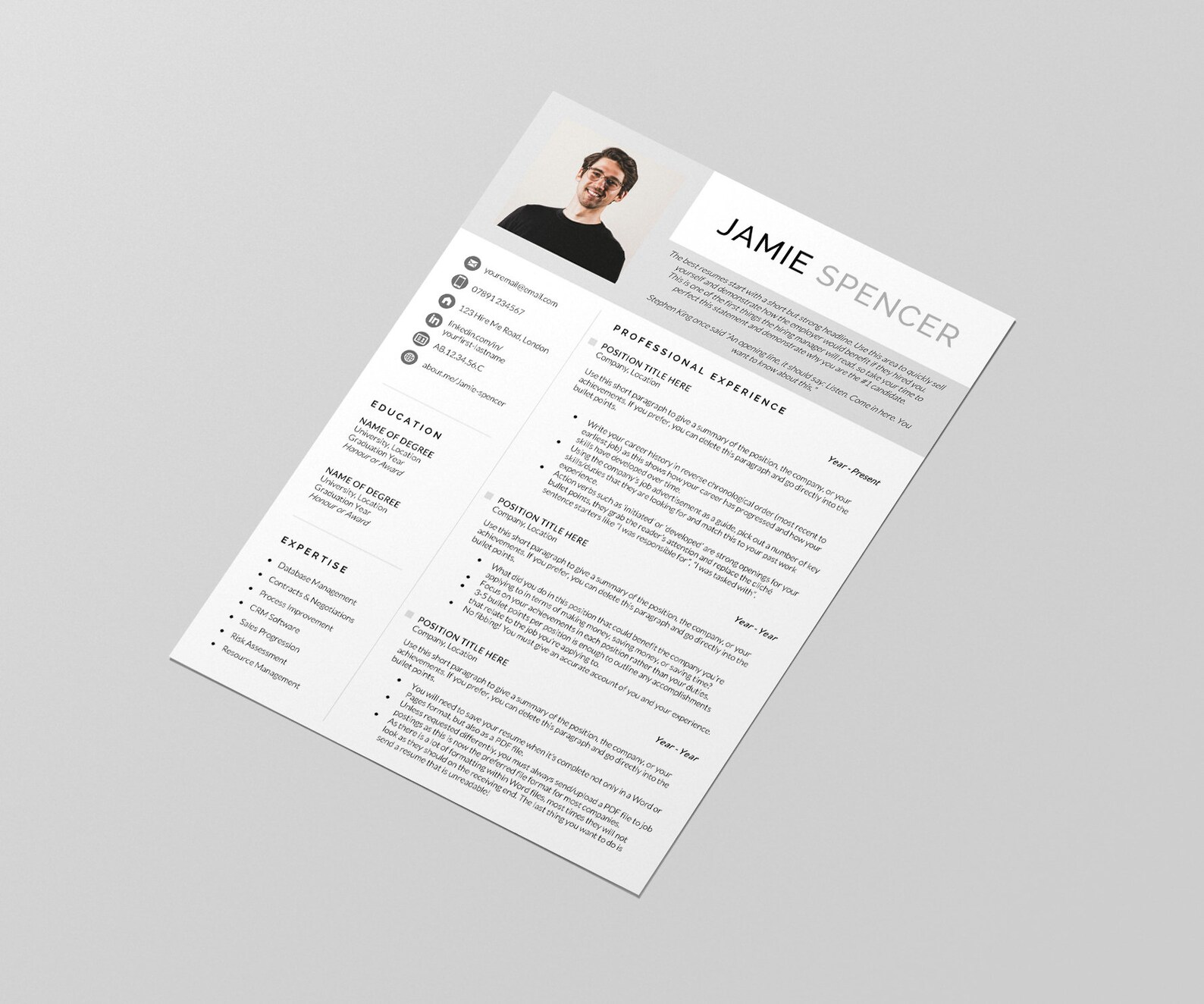 2 Page Resume Template With Photo, Professional Resume Template for ...