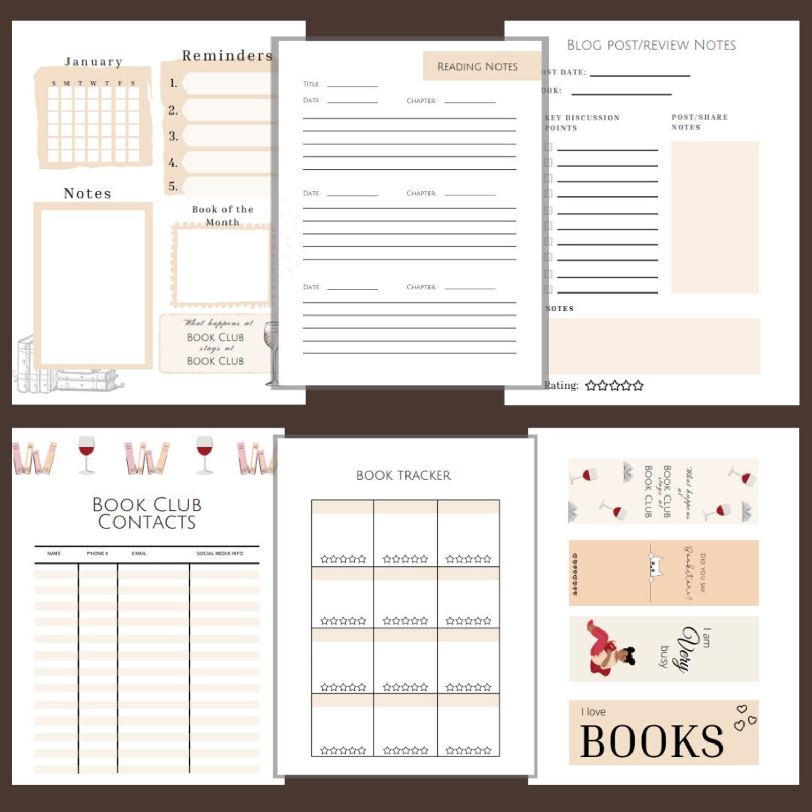 Printable Book Club Book Blogger Tracker and Planner | Etsy