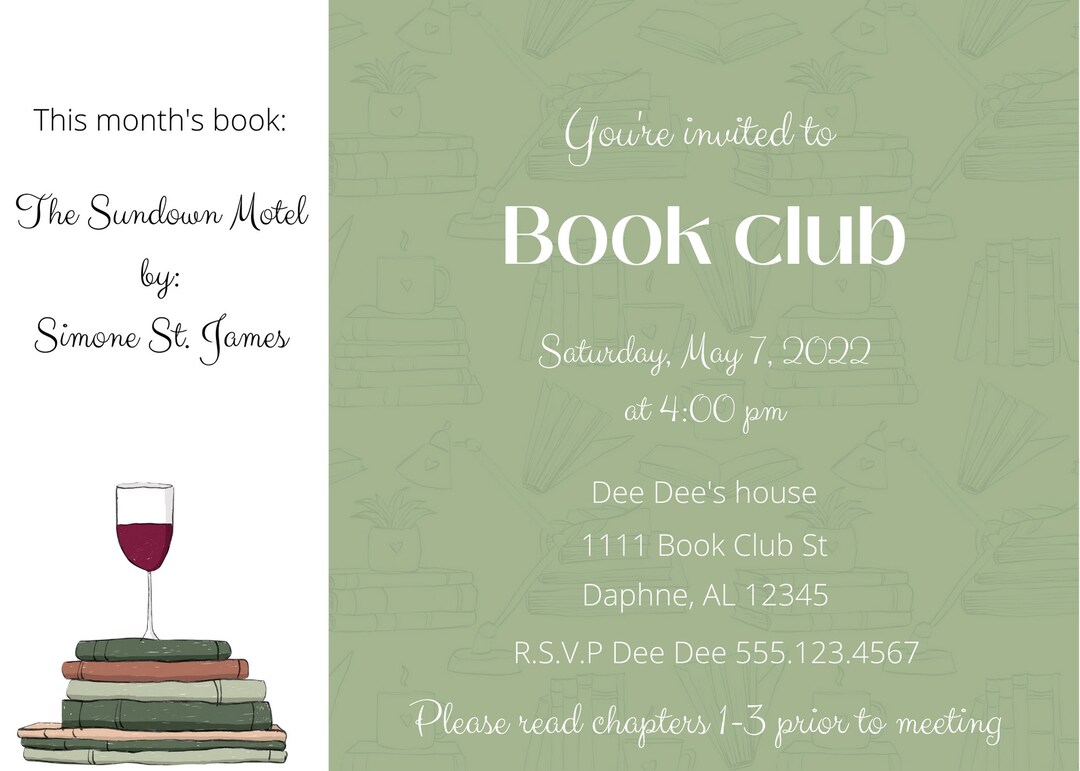 Editable Book Club Invitations, Edit on Canva, Instant Download ...