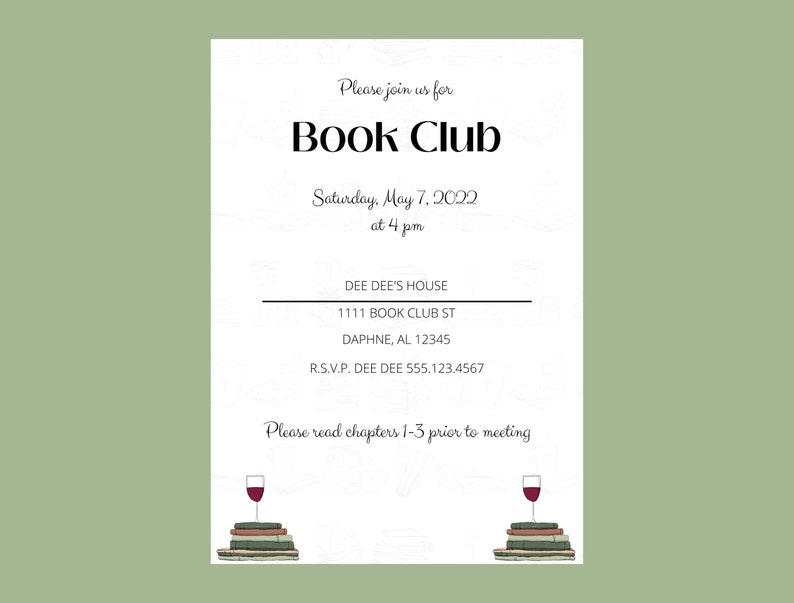 Editable Book Club Invitations, Edit on Canva, Instant Download ...