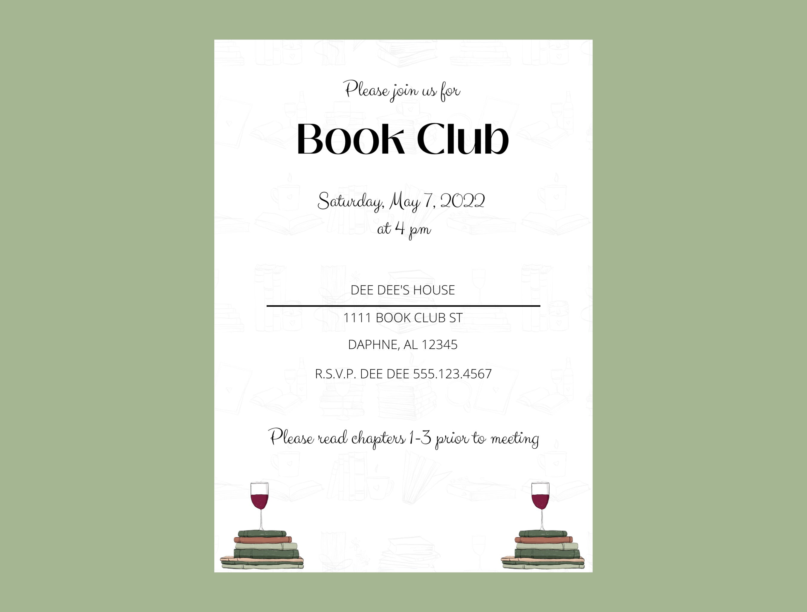 Editable Book Club Invitations, Edit on Canva, Instant Download ...