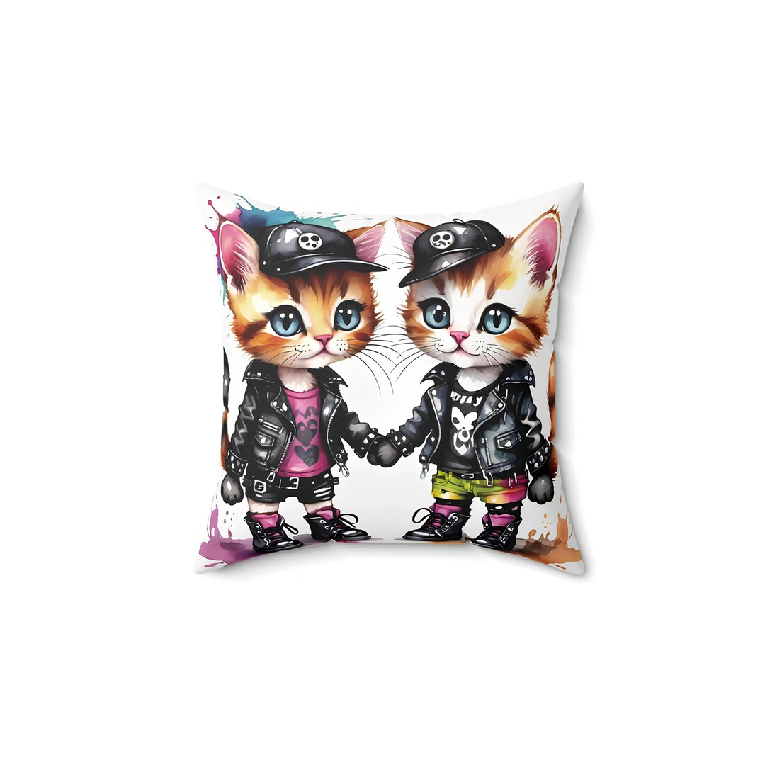 Best Friends, Siblings, Punk Rock Cats Throw Pillow, Room Decoration ...