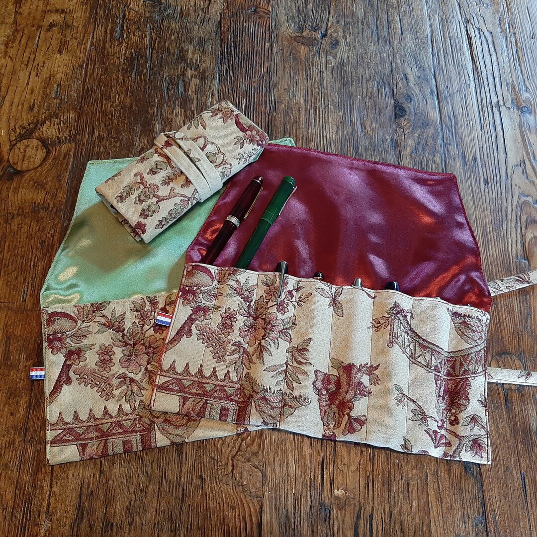 Pen Roll Asian Pagoda Gobelin Fabric Fountain Pen Wrap, Pen Case of ...
