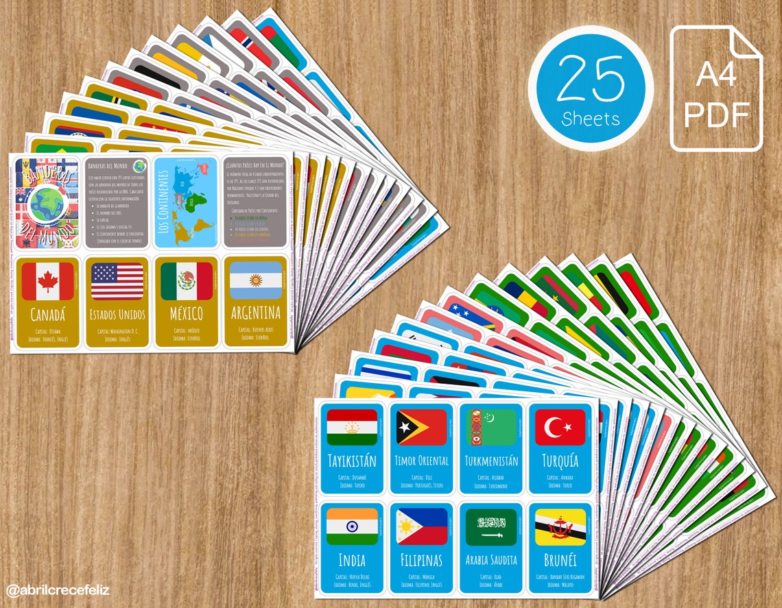 WORLD FLAGS FLASHCARDS, Countries Flashcards, Printable Flags ...