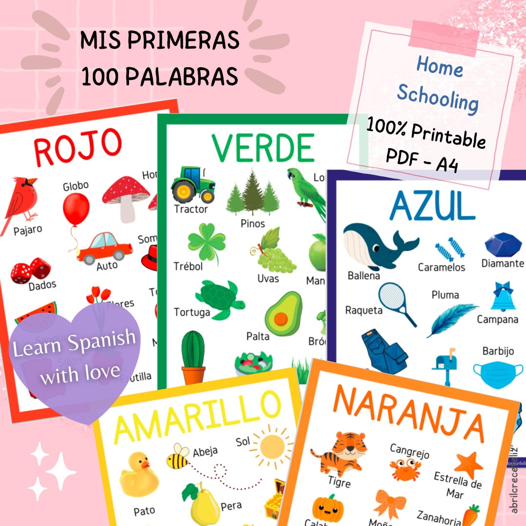Learning Colors Booklet, Spanish Educational Material, First 100 Words ...