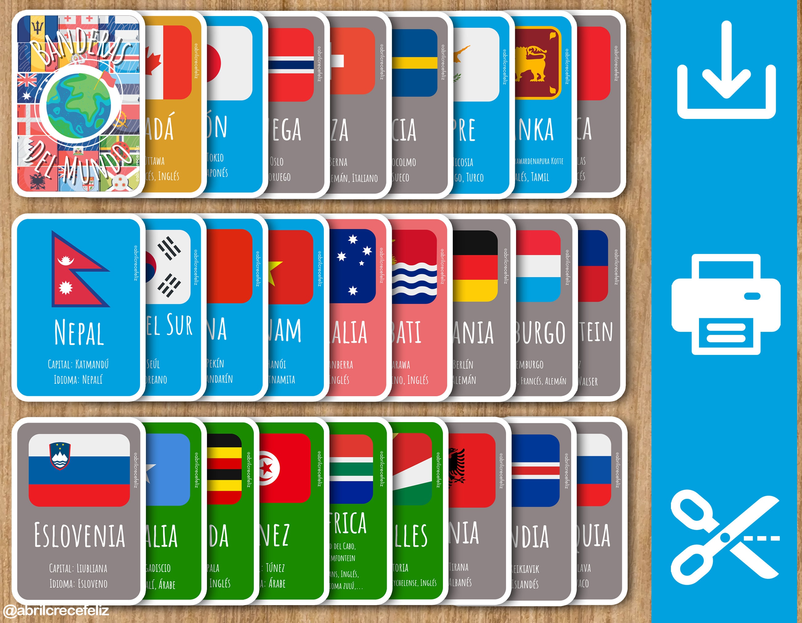 WORLD FLAGS FLASHCARDS, Countries Flashcards, Printable Flags ...