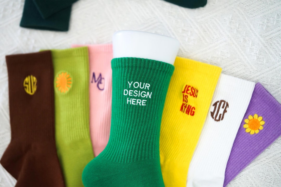 Custom Text Logo Socks, Cotton Embroidery Socks for Women and Man ...