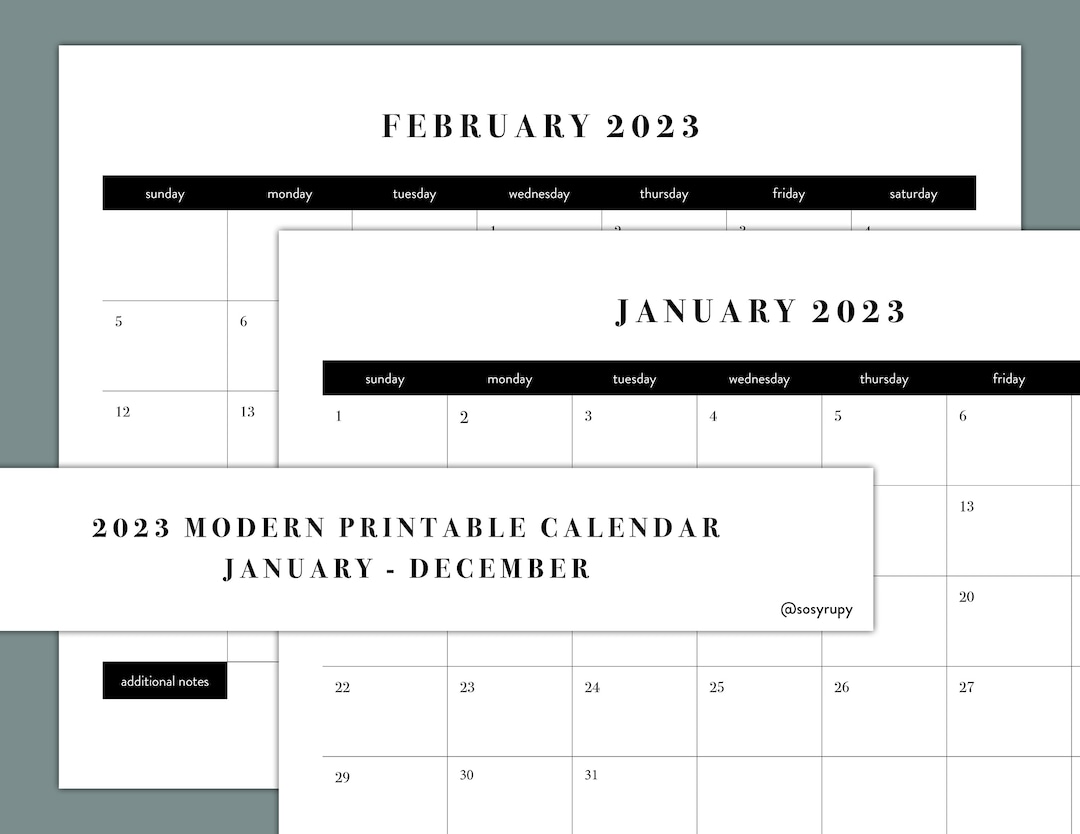 2023 Printable Calendar, US Letter Size, PDF, Jpeg, Modern, Blank ...