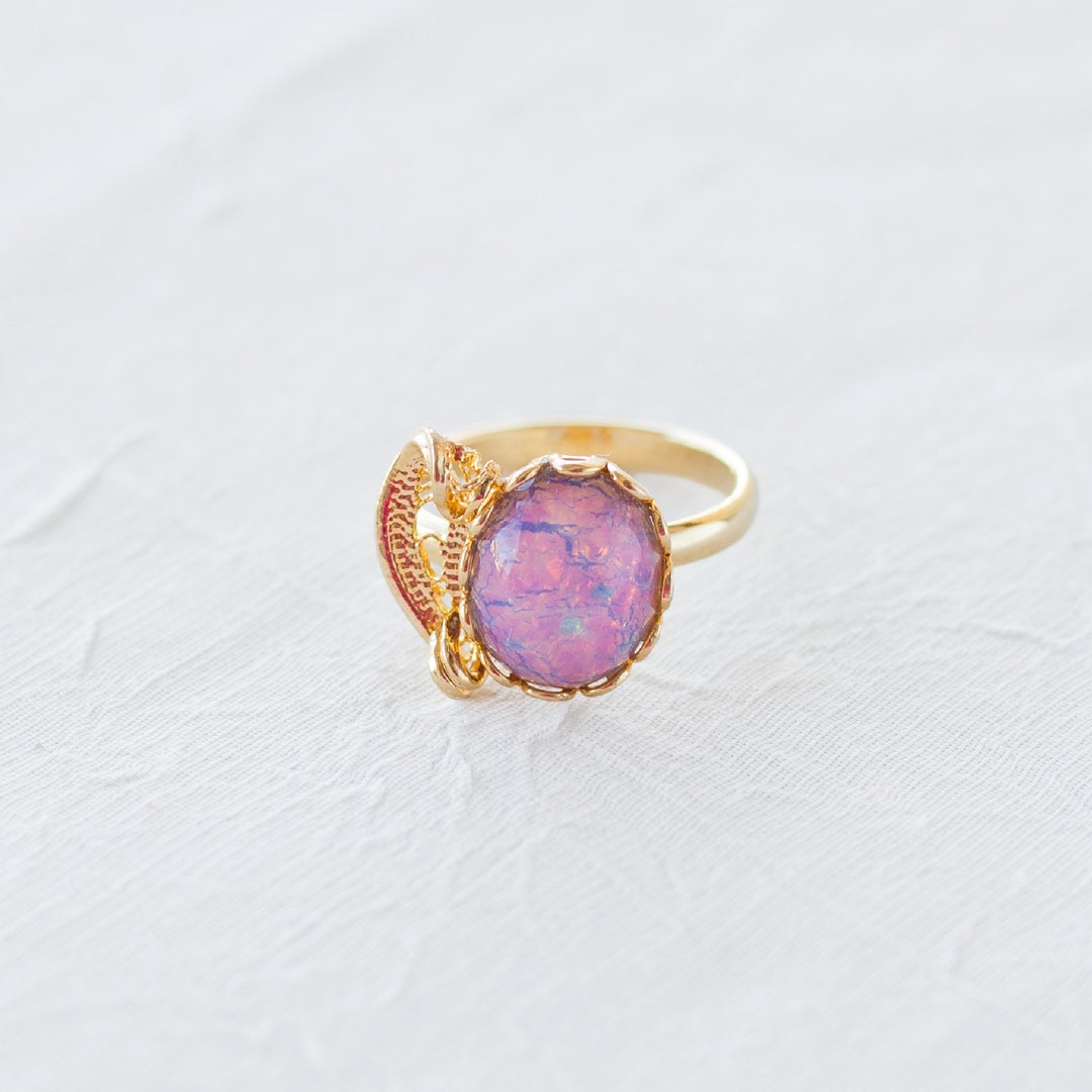 Unique Fire Opal Gold Ring, Vintage Fire Opal Ring, Harlequin Fire Opal ...