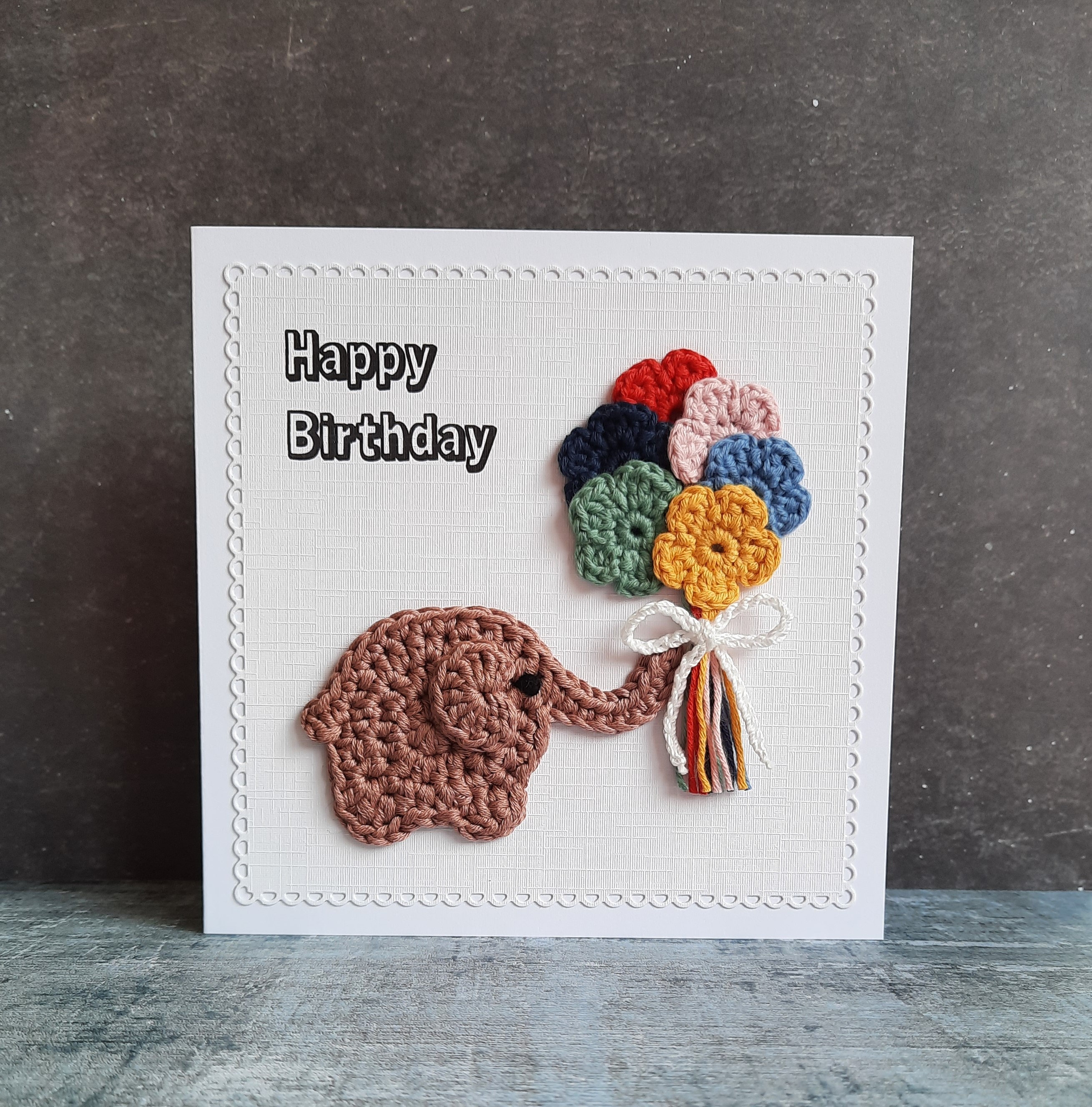 Crochet Birthday Card, Handmade Elephant Birthday Card, Personalised ...