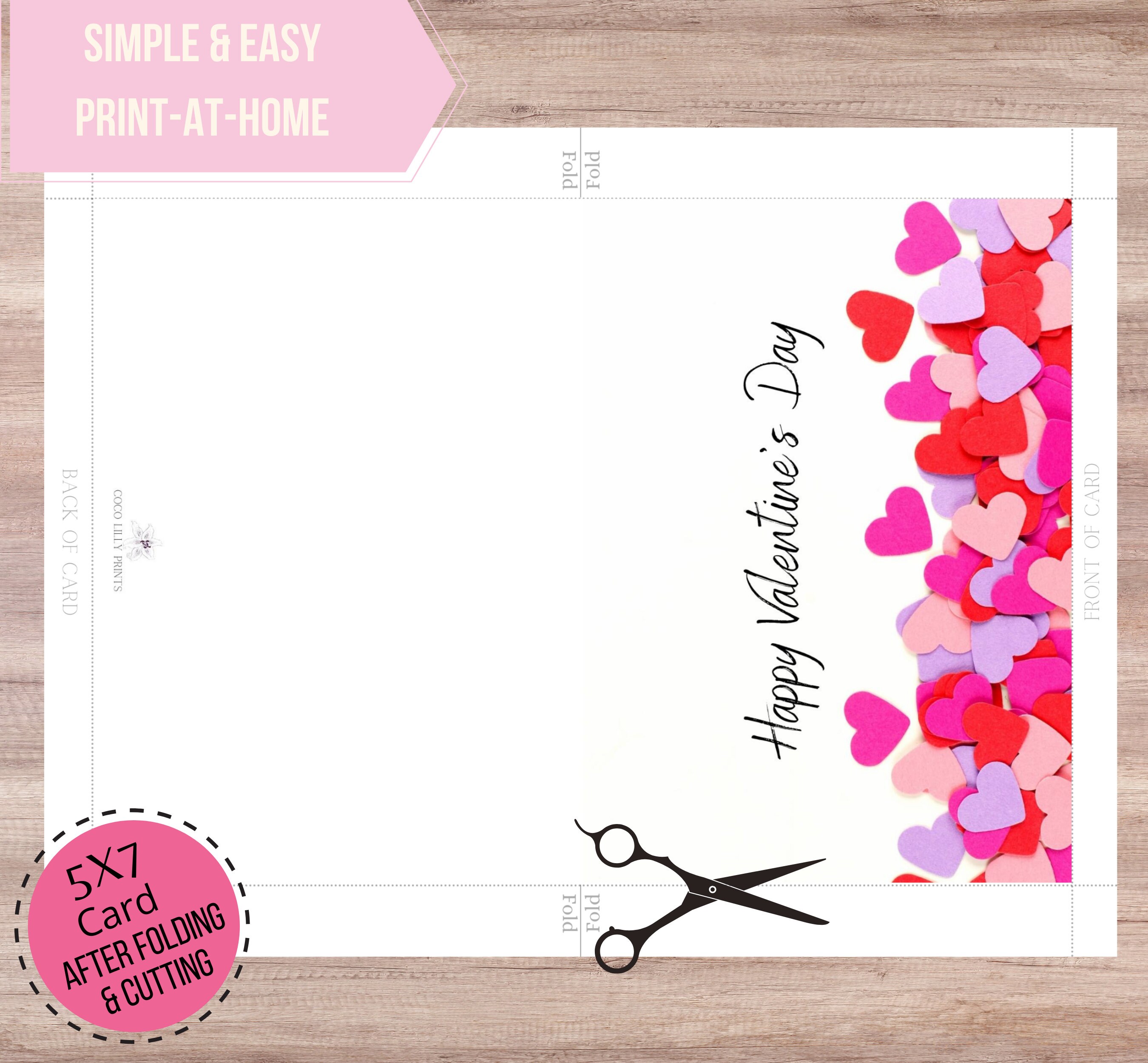 Printable Pink Heart Valentine's Day Card Digital Valentine's Day Card ...