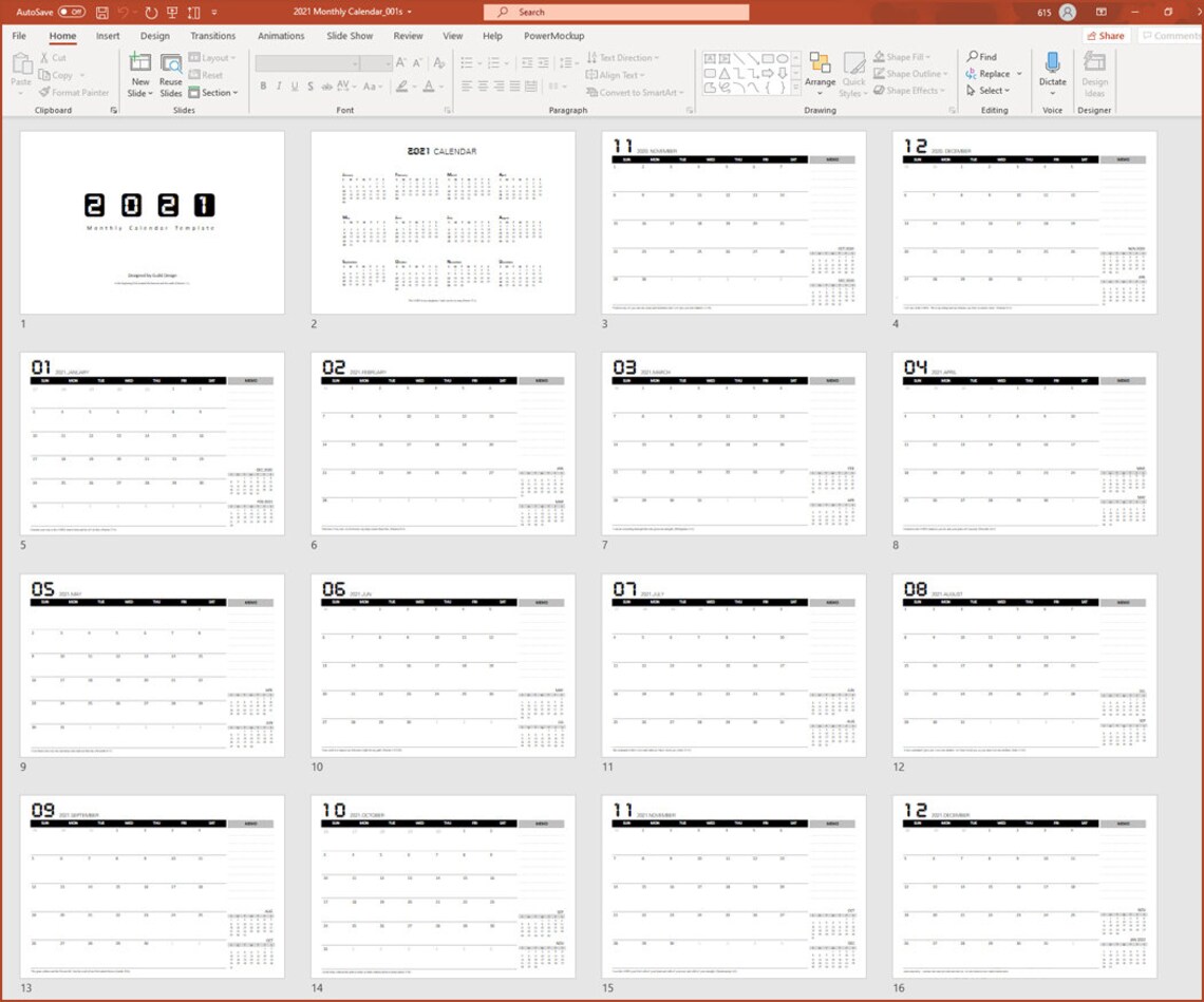 2020 2021 Digital Calendar Template for Powerpoint 2021 | Etsy