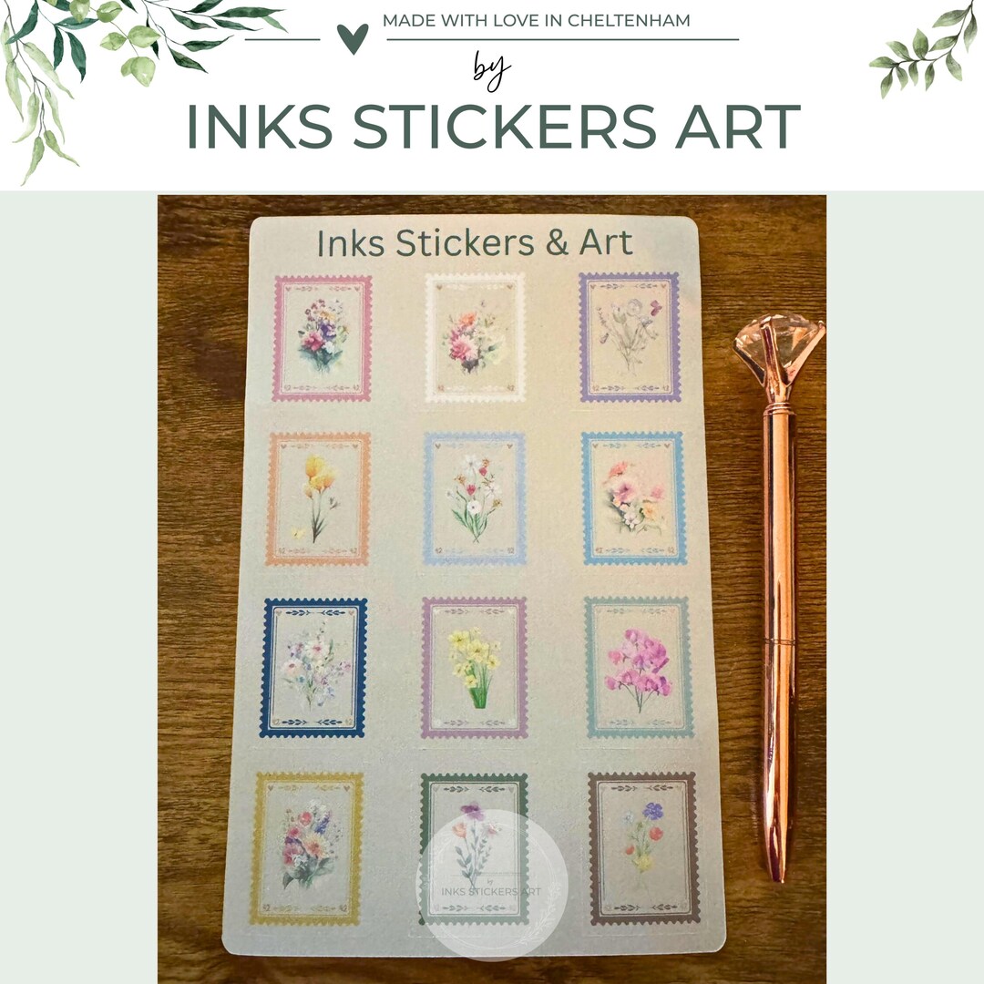Vintage Pastel Floral Stamp Stickers – Botanical Postage Ephemera ...
