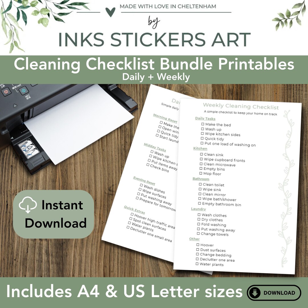 Cleaning Checklist Bundle Printable, Daily & Weekly Planner PDF, A4 and ...