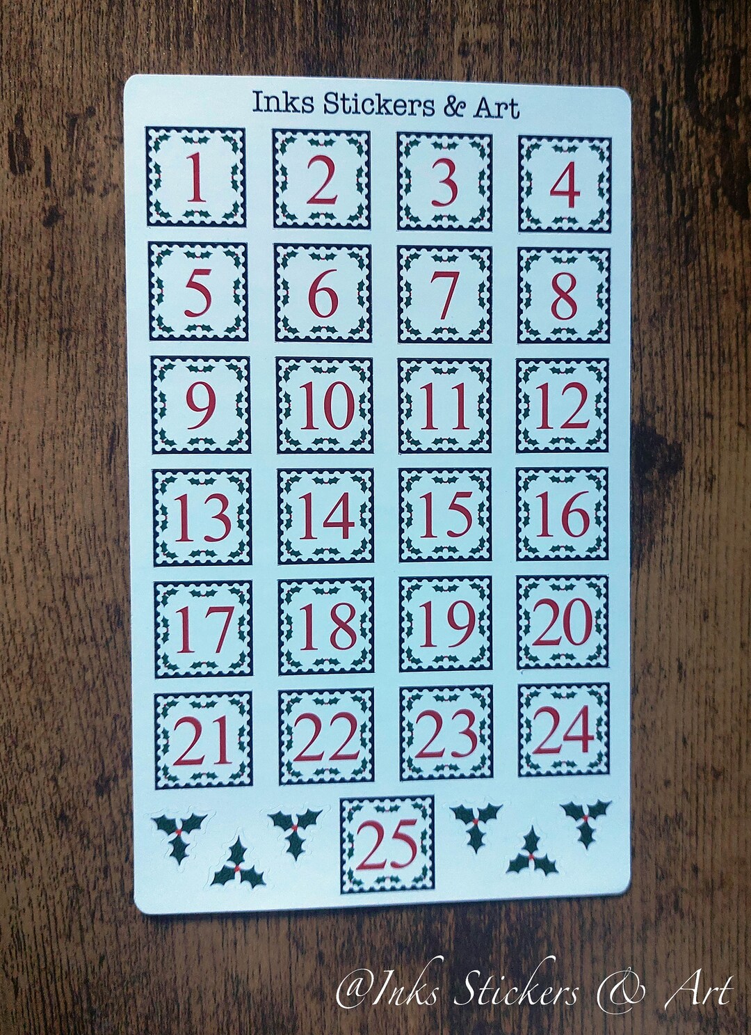 Christmas Advent Stickers Kiss Cut Sticker Sheet 1-25 Holly - Etsy