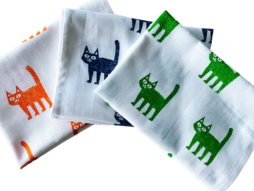 Cat Design Tea Towels, Napkins or Table Runner Hand Printed - Etsy UK