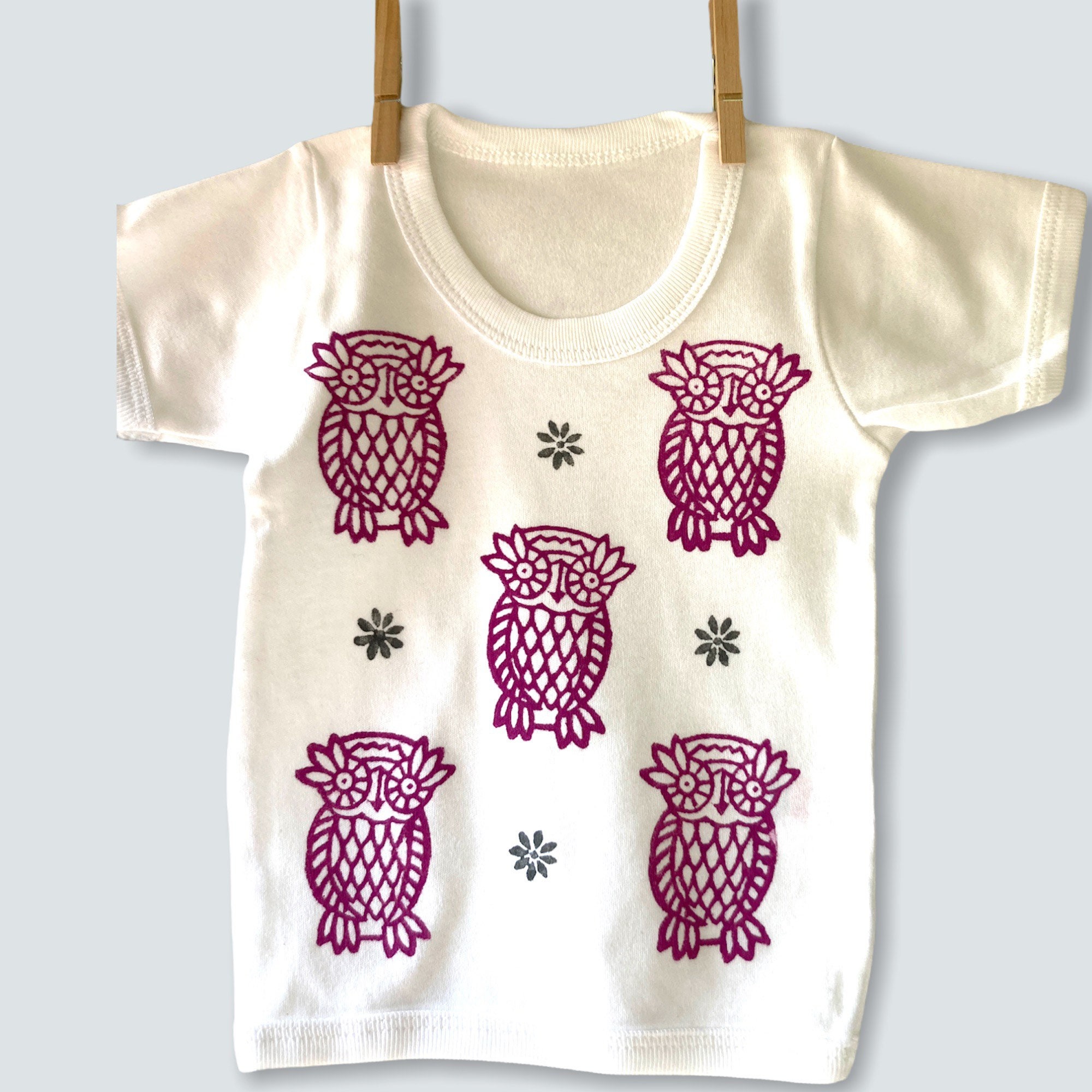 Owl Hand Printed Baby Grow Bibs or Sleepsuit - Etsy UK