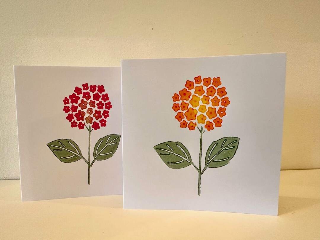 Hand Printed Simple Flower Cards, Pack of Ten - Etsy