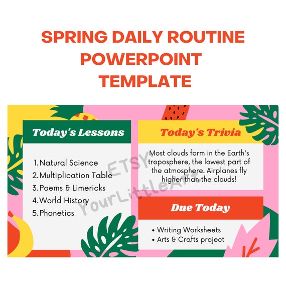 Editable spring daily routine planning PowerPoint template | Etsy