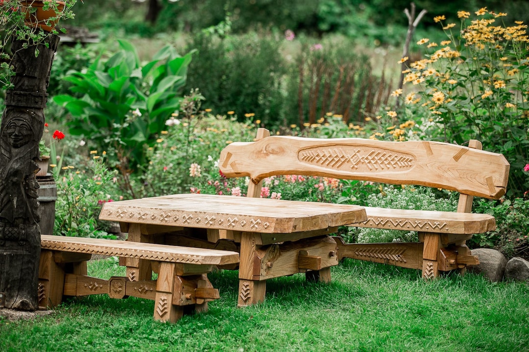 Outdoor Furniture - Handmade Wooden Bench and Table for Patio or Garden ...