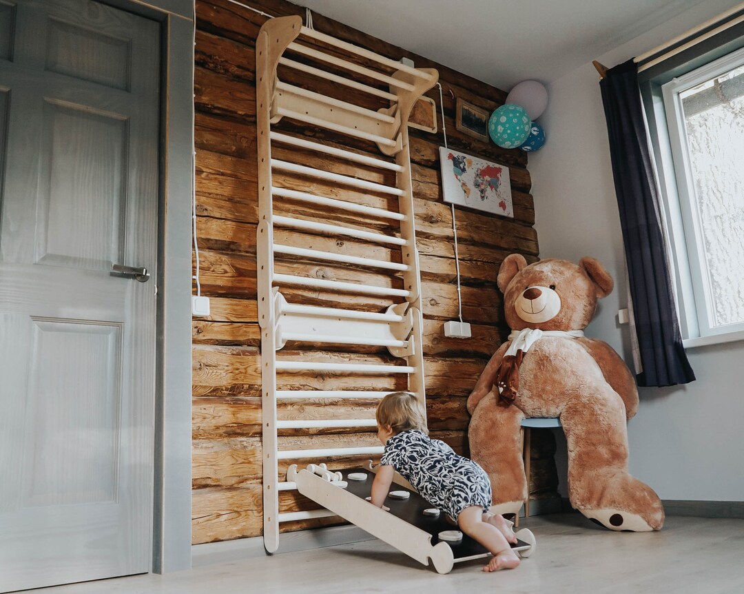 Kids Climbing Wall, Swedish Ladder, Large Climbing Triangle and Slide ...