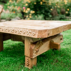 Hand Carved Live Edge Wooden Bench and Table Set, Patio Garden ...