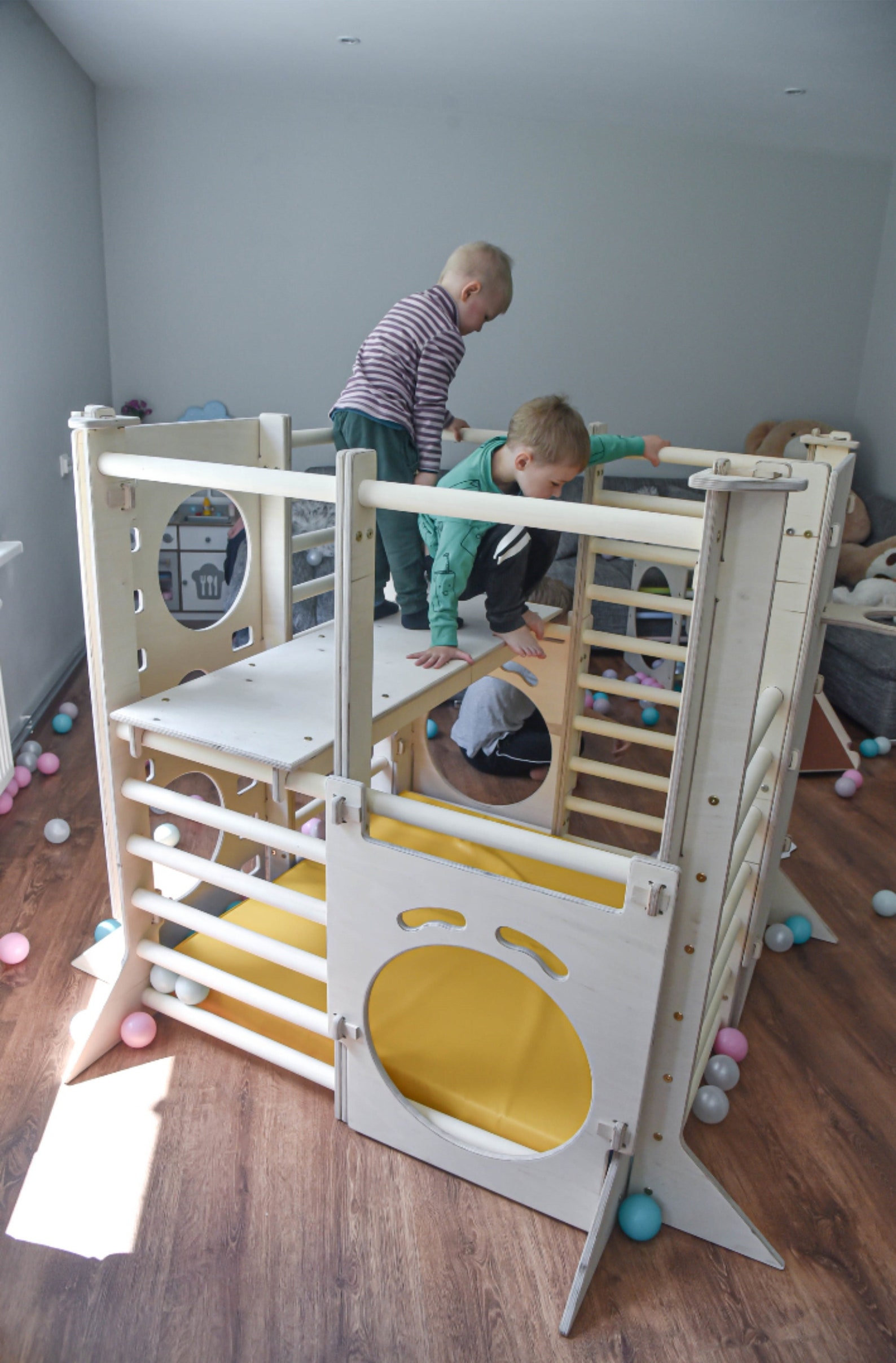 Montessori Wooden Sports Complex: Indoor Playground With Climbing ...