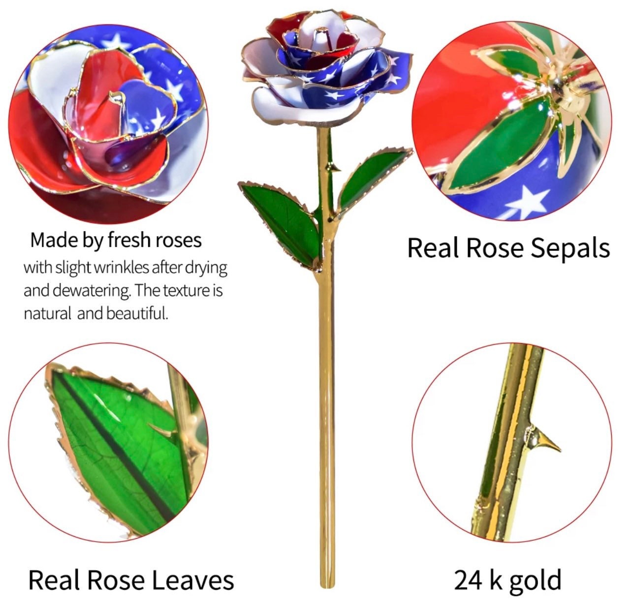 USA Patriotic Flag Real Rose Dipped in Real 24k Gold. - Etsy