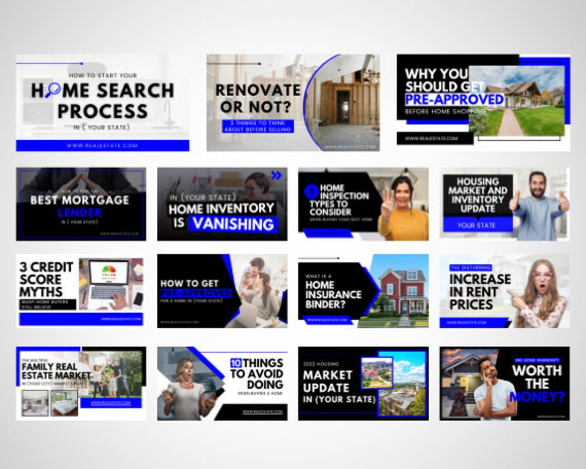 30 Blue Youtube Thumbnails for Real Estate Agents Real Estate Social ...