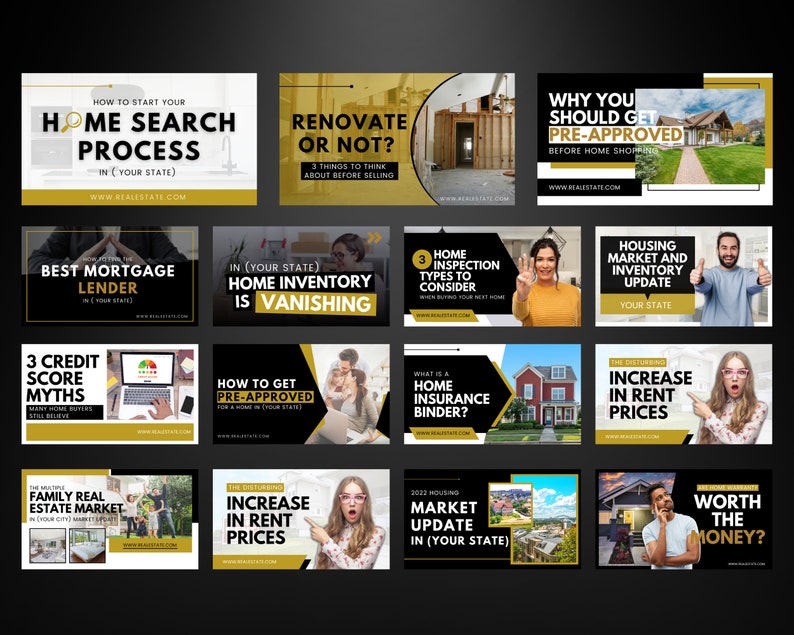 30 Gold Youtube Thumbnails for Real Estate Agents | Real Estate Social ...