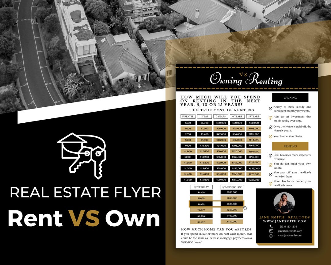 Gold Rent Vs. Own Flyer | Real Estate Handout | Real Estate Print ...